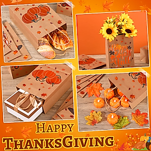 Yexiya 48 Pcs Fall Gift Bags Bulk Thanksgiving Kraft Paper Treat Candy Bag with Handles Goodies for Party Favors Supplies