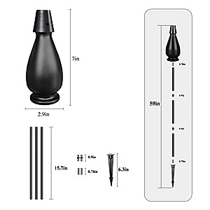 tewei 6 Pack Outdoor Citronella Torches, 59 inch Metal Garden Torches for Outside, Easy to Refill Citronella Outdoor Black Flickering Flame Torch Light for Backyard Outside Patio Lighting Party