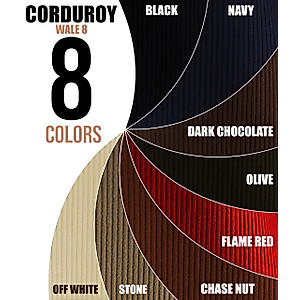 Corduroy Fabric 8 Wale Apparel 290-300GSM Solid Color by Continuous Yard 58" W 100% Cotton - Egyptian Yarn Stripe Texture Soft Trouser Coat Cushion Cover Sofa Cover Sewing Costume Upholstery Navy