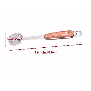 Stainless Steel BBQ Grill Scraper, 360° Adjustable Grill Carbon Grate Cleaner, Wooden Handle Metal Barbecue Grill Cleaner Tool Grill Scraper with Bottle Opener Works with Most Grill Grates