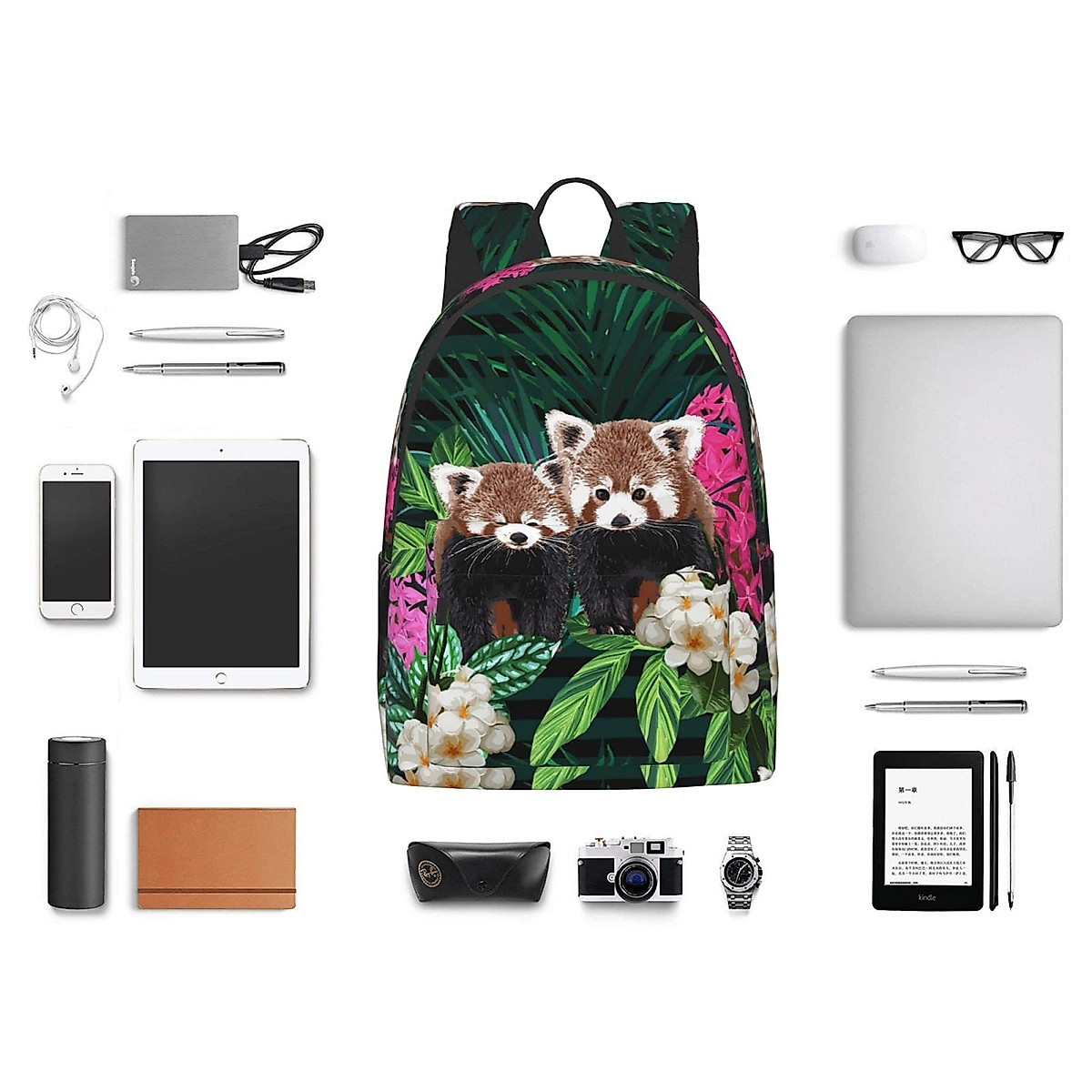 FeHuew 16 inch backpack Tropical Cute Red Panda Laptop Backpack Full Print School Bookbag Shoulder Bag for Travel Daypack