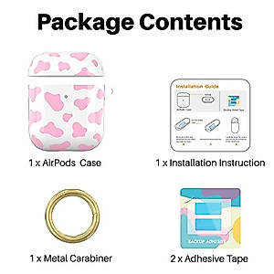 NIUTRENDZ Cute Cow Print Case for AirPods Case Cover IMD Design Hard TPU Shockproof [Front LED Visible] [Wireless Charging] Protective Skin Compatiable with AirPods 2&1 (Pink)