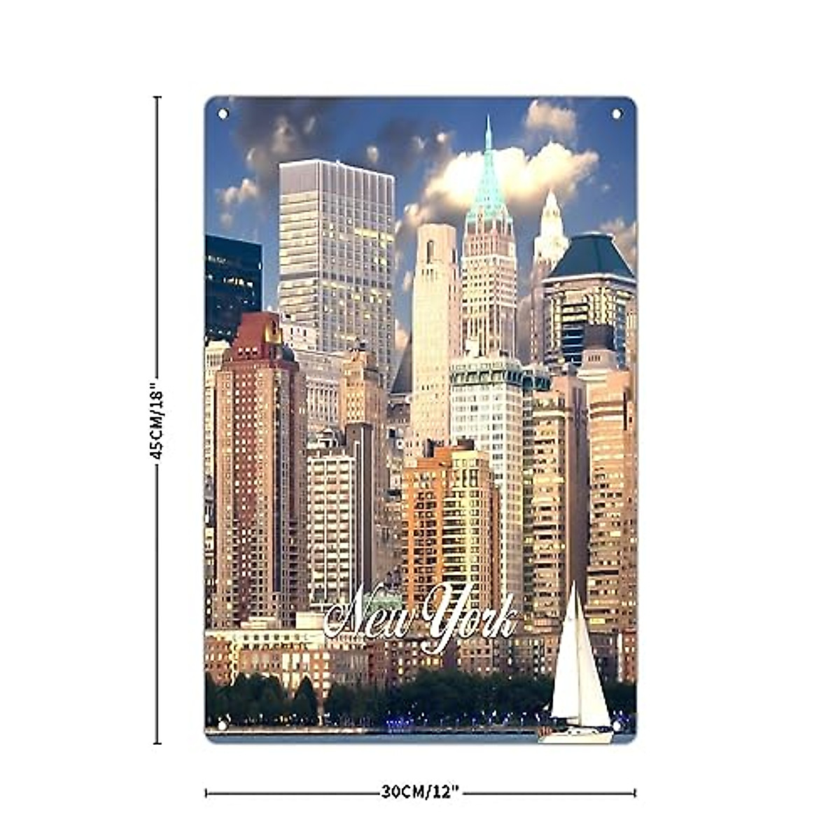 Personalized Metal Tin Sign Skyline New York City Landscape Home Décor Garage Signs for Front Door Outside House USA Street Painting State Building Art Poster Gift for Bathroom 12x18in