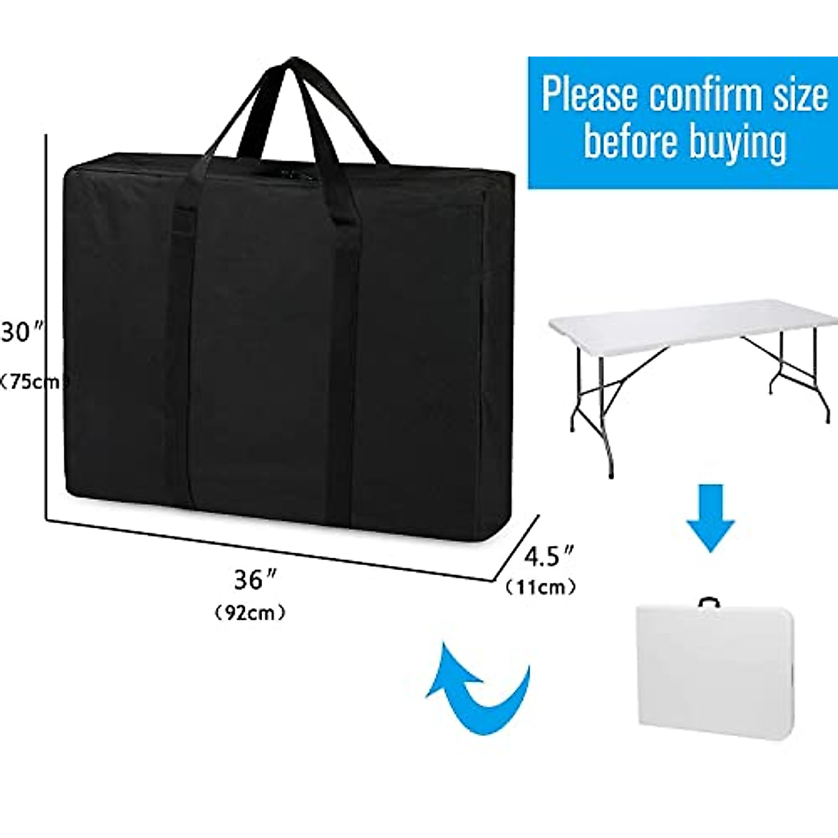 SIRUITON Folding Table Storage Bag, Portable Carry Bag for Folding Picnic Tables with Reinforcing Plate & Shoulder Strap, 600D Heavy Duty Extra Large Moving Bags with Zippers（Bag only）