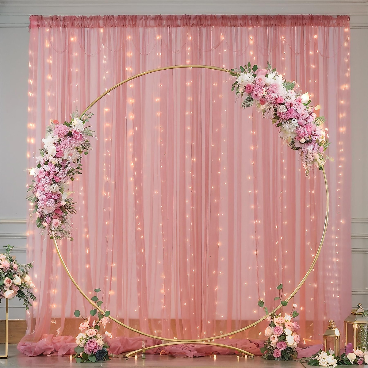 10x10 Dusty Rose Tulle Backdrop Curtains for Parties, Sheer Backdrop Curtain Wedding Photo Backdrop Drapes for Baby Shower Photography Birthday Party