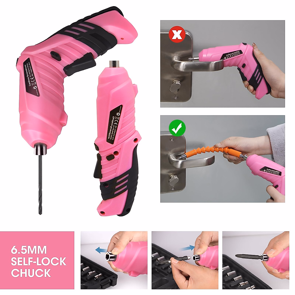 Electric Cordless Screwdriver,MQUPIN 47-in-1 Drill Driver Screwdriver Set,3.6V Battery Power Rechargeable Screwdriver kit,Rotatable Dual Position Handle with LED Light Charger for Home Office Work