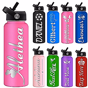 Hapelf Personalized Kids Water Bottle Custom 24oz Insulated Bottles Customized Engraved Name Water Flask with Straw School Stainless Steel Gifts Girls Boys Women
