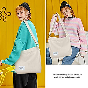 Ndeno Womens Canvas Shoulder Bags Crossbody Hobo Tote Bags Large Handbags Casual Shopping Work Travel Bag (Beige)