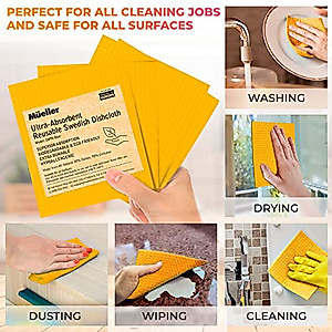 Mueller Ultra-Absorbent Reusable Swedish Dishcloth, Cellulose Sponge Cloths, Extra Durable 10-Pack Hand Towel, Eco-Friendly and Hypoallergenic Cleaning Dish Cloths for Kitchen, Orange
