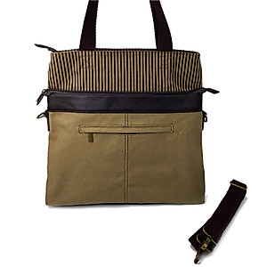 CHALA Denim Canvas Convertible Stripe Work Tote (Olive_ Metal Dragonfly)