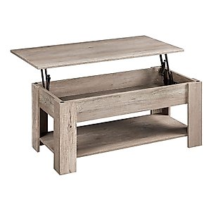 Yaheetech Lift Top Coffee Table with Hidden Compartment and Storage Shelf, Rising Tabletop Dining Table for Living Room Reception Room, 38.6in L, Grey