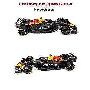 HTLNUZD Bburago 1/24 2022 New F1 RB18#1 for Verstappen Champion Racing Compatible with Red Bull 1:24 Static Alloy Car Die Cast Model Collectible Gift, Black