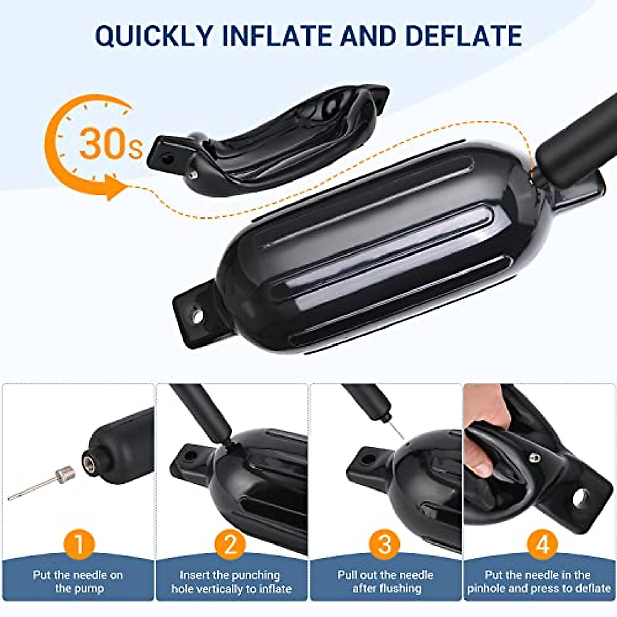 VIGORVAN Boat Fenders 4 Pack Boat Bumpers for Docking, 5.5 Inch Inflatable Boat Fenders Bumpers, Boat Fender with 4 Ropes, 4 Needles, 1 Pump