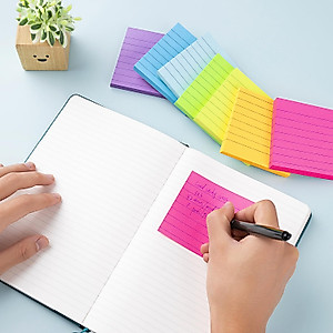 (8 Pack) Lined Sticky Notes 3x3 in Bright Ruled Post Stickies Colorful Super Sticking Power Memo Pads Strong Adhesive, 82 Sheets/pad