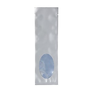 100x Silver/Silver/Silver Long Flat Open Top Bags with Oval Window 6x20cm (2.3x7.8")