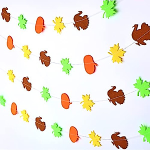8 Pieces Thanksgiving Garland Felt, Fall Hanging Decorations, Pumpkin Maple Leaves Turkey Streamer for Give Thanks Autumn Harvest Party Supplies