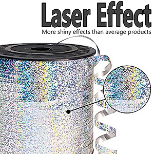 PartyWoo Silver Ribbon, 500 Yard Curling Ribbon for Crafts, Iridescent Crimped Ribbon, Shiny Metallic Ribbon for Gift Wrapping, Ribbon for Balloons String, Hair, Florist Flower (1 Roll)