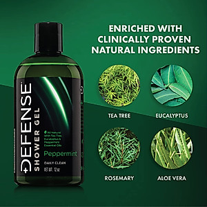 Defense Soap Organic Peppermint Body Wash | All Natural Mint Shower Gel with Tea Tree Oil, Eucalyptus Oil. Wrestling Inspired, For All Mens & Womens Skin Types. 12 oz (Pack of 2)