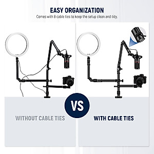 NEEWER Overhead Camera Desk Mount Rig Stand with 2 Boom Arms for Photography Devices: Video Light Ring Light Phone Mount Webcam Mic Compact DSLR for Home Office Studio Live Streaming Broadcast, ST008