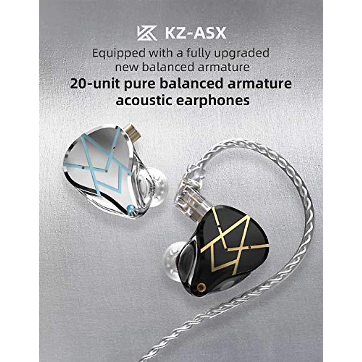 KZ ASX in-Ear Monitors, 10 Balanced Armatures Units per Side Customized HiFi IEM Wired Earphones/Earbuds/Headphones with Detachable Cable 2Pin for Musician Audiophile (Without Mic, Black)