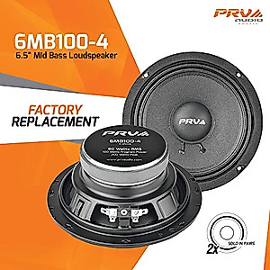 PRV AUDIO 6MB100-4 Pair of 6.5 Inch Midbass Speaker for Pro Car Audio, 4 Ohm, 50 Watts RMS Power, 200 Watts Max Power Mid Bass Factory Replacement Loudspeaker (Pair)