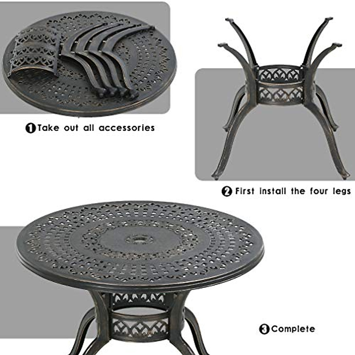 FDW Patio Table Outdoor Table Outdoor Dining Table Patio Dining Table Wrought Iron Weather Resistant Patio Furniture for Patio Outdoor Pool Balcony (Round)