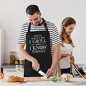 ALIPOBO Funny Grilling Aprons for Men - BBQ Cooking Apron with 2 Pockets, Adjustable Neck Strap and 40" Long Ties - That's What I Do I Grill and I Know Things