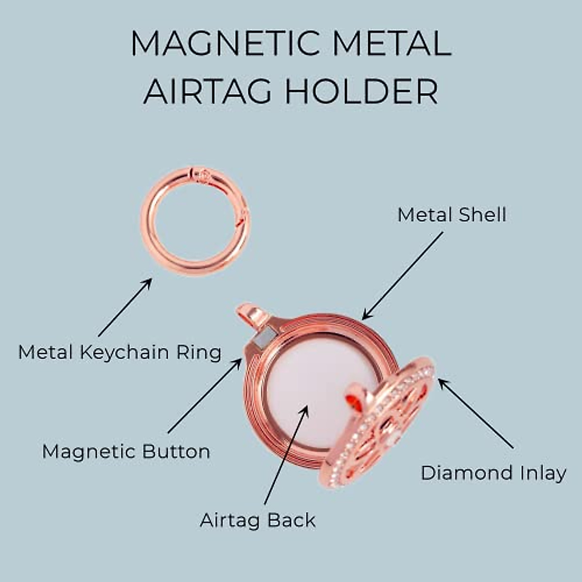 Airtag Holder,Metal Badge Rhinestone Airtag Key Chain,Diamonds Shine Air Tag.Holder Keychain,Air Tag Key Chain Compatible Apple Air tag
