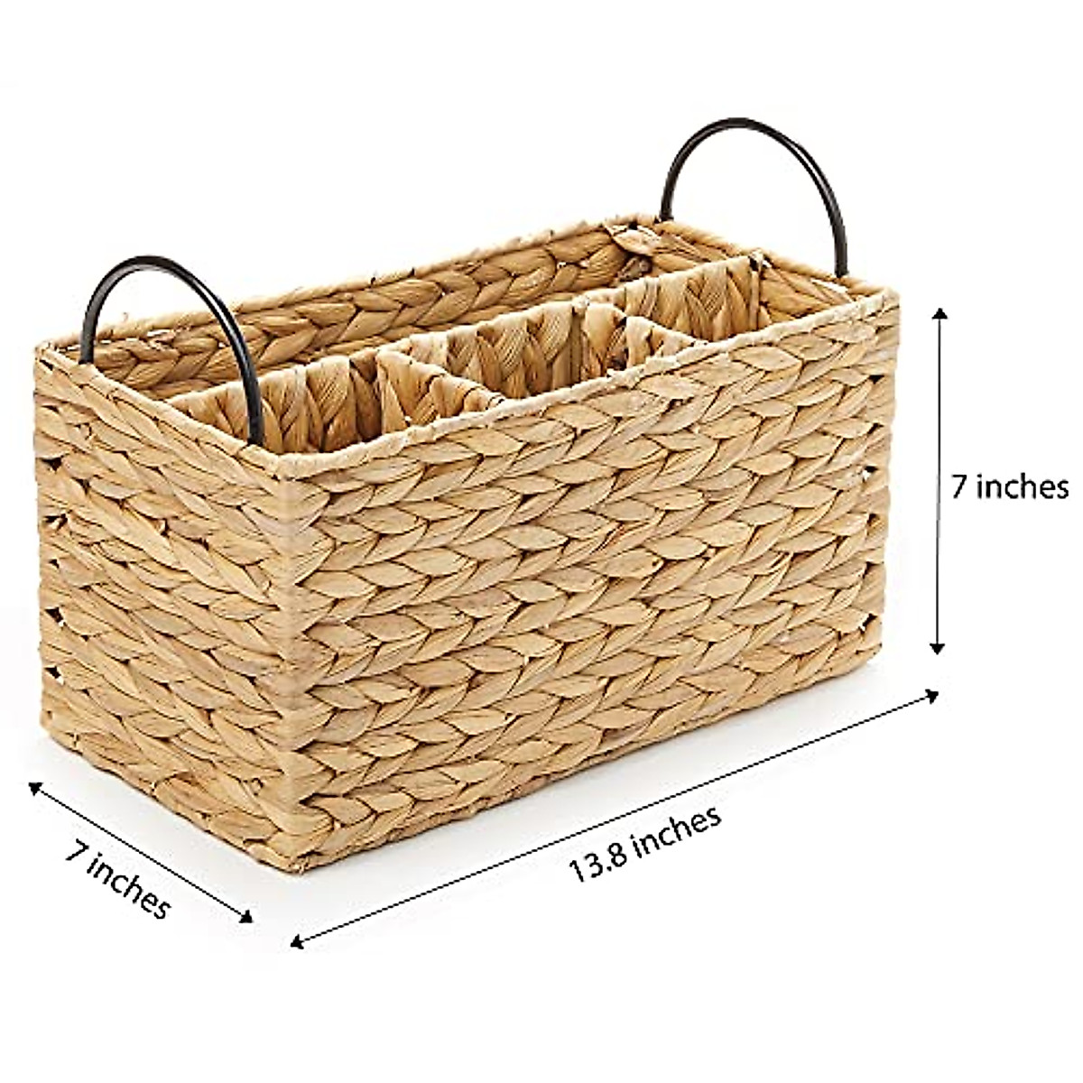 Americanflat Water Hyacinth Basket with Handles - Multipurpose Storage Organizer Caddy - 1 Large and 3 Small Compartments (Natural Color)