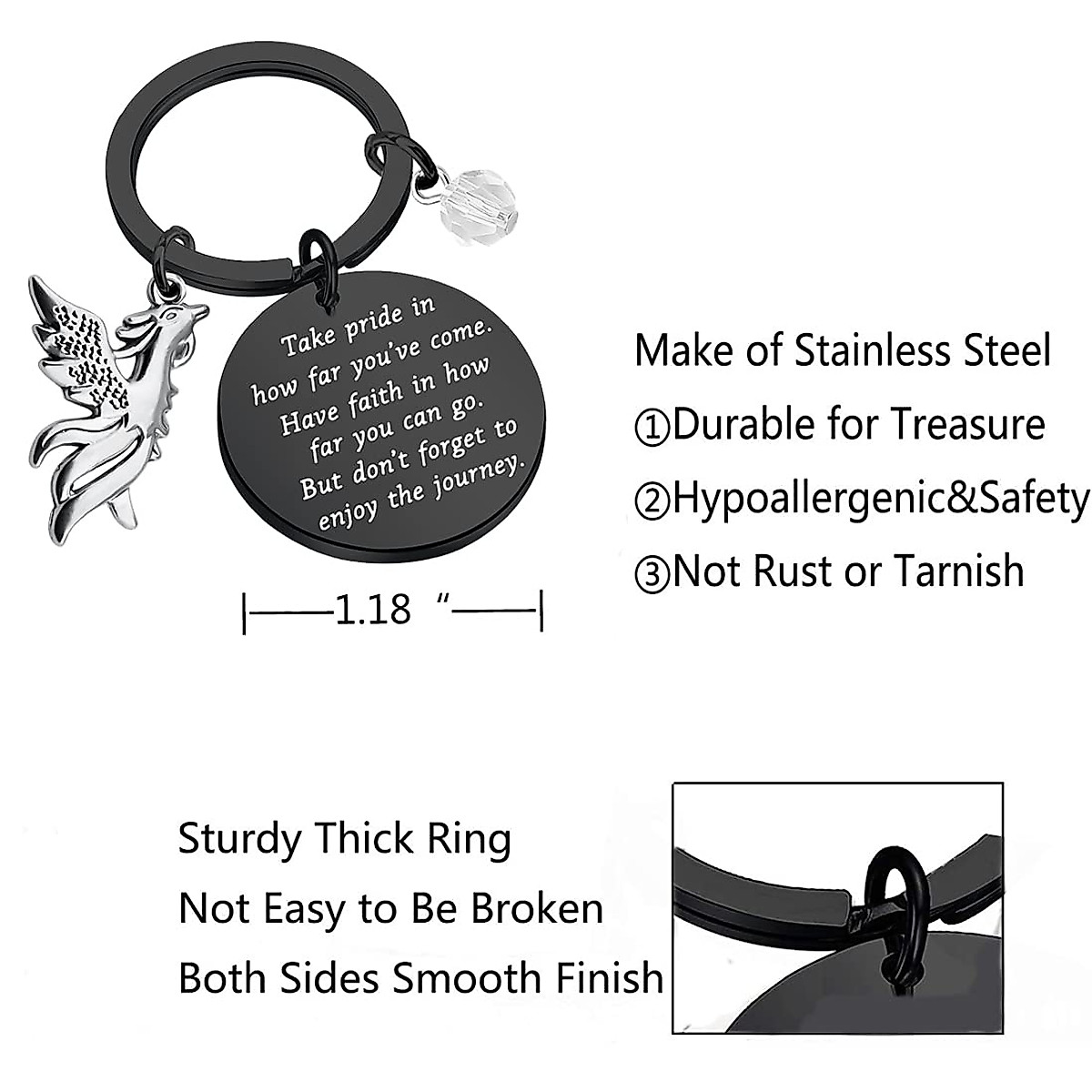 FUSTMW Phoenix Keychain Gifts Inspirational Phoenix Bird Gifts Rising Phoenix Gift Phoenix Charm Pendant Jewelry (Black)