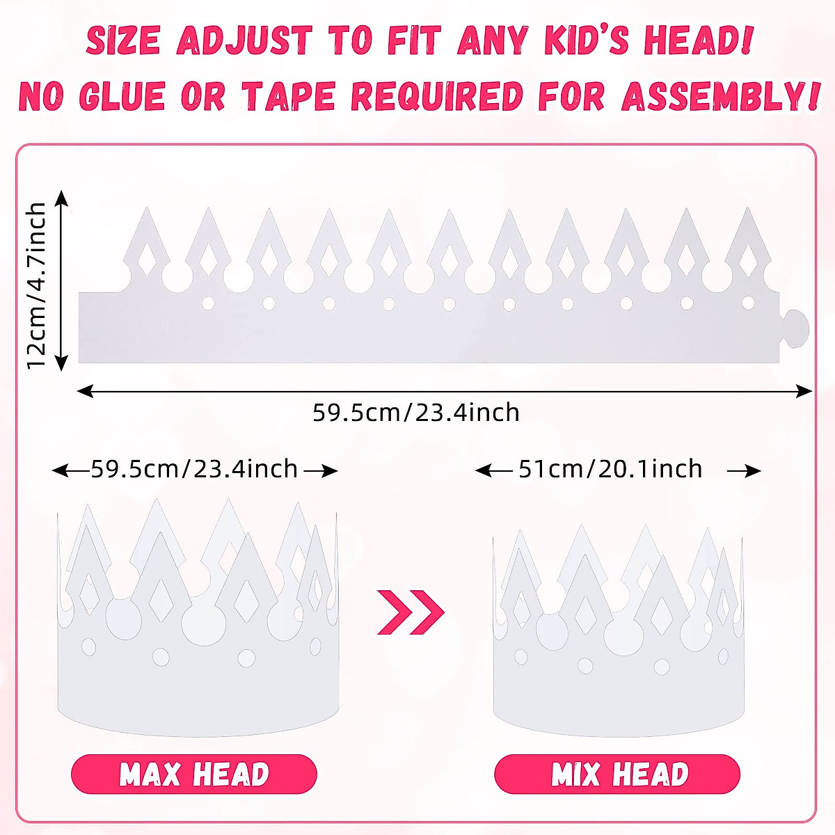 200 Pcs White Paper Crowns DIY Birthday Party Crowns for Kids, Birthday Party Hats Decorations Baby Shower Party Supplies (Classic Style)