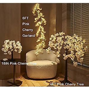 LITBLOOM Lighted Tree with Cherry Blossom 180 Fairy Lights 4FT, Pink Flower Faux Tree Lights for Indoor Outdoor Home, Wedding, Party Decoration
