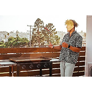 Megamaster 720-0786F Outdoor Portable Cooking 4-Burner Propane Gas Griddle Grill, Flat Top for Camping, Outdoor Cooking, Patio, Garden, Cart with Caster, Side Shelves with Hooks, Black and Grey