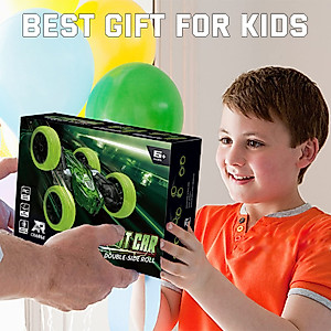 RC Stunt Cars for Kids, Mini Remote Control Car Double Side 360° Flips Rotating Toy, 4WD 2.4Ghz, with LED Lights Adults Boys Girls Kids Gift 2Pcs Rechargeable Batteries