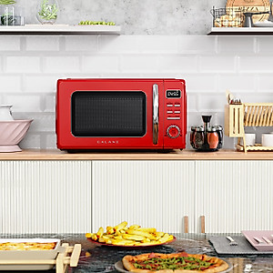 Galanz GLCMKZ07RDR07 Retro Countertop Microwave Oven with Auto Cook & Reheat, Defrost, Quick Start Functions, Easy Clean with Glass Turntable, Pull Handle.7 cu ft, Red