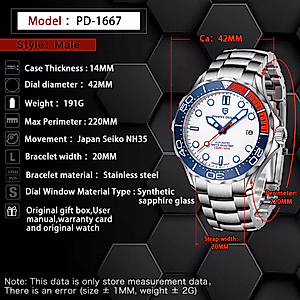 Pagani Design 007-Model Automatic Diving Watches for Men NH35 Movement, Stainless Steel Materials, Rotating Ceramic Bezel, Sapphire Domed Mirror, 100M Waterproof Mechancial Self Winding Wrist Watch