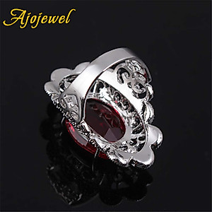 Ajojewel Big Oval Crystal Red Rings For Women Hollow Out Flower Design Finger Jewelry Vintage Anel (Red, 9)