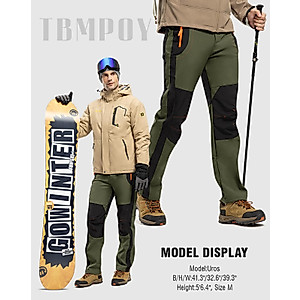 TBMPOY Men's Snow Ski Hiking Pants Waterproof Winter Fleece Lined Pants Camping Skiing Ice Fishing Pants with Belt 02 Thick Green XL