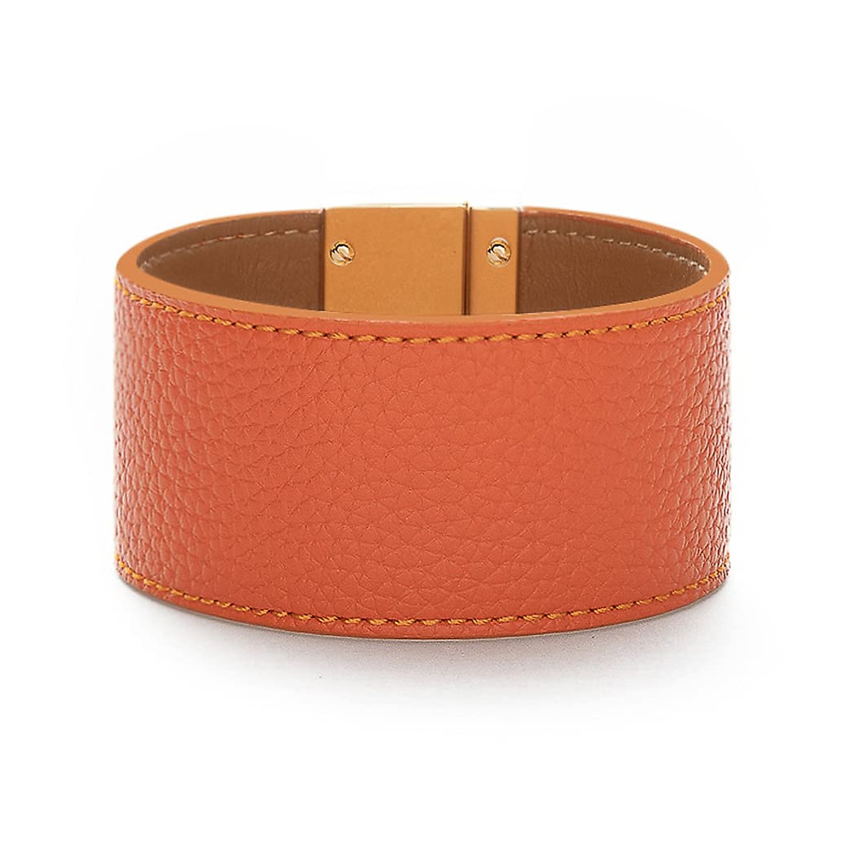 Rantanto Braid Leather Wrap Bracelet Trendy Stackable Crystal Cuff Boho Gold Heart Bracelet Jewelry Gift For Women, Wide Orange