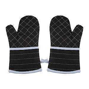 Irishom Oven Mitts - Long Kitchen Gloves Heat Resistant 260℃/500°F, Cooking Oven Mitts Grids Horizontal Stripes Pattern for Kitchen Cooking Baking BBQ