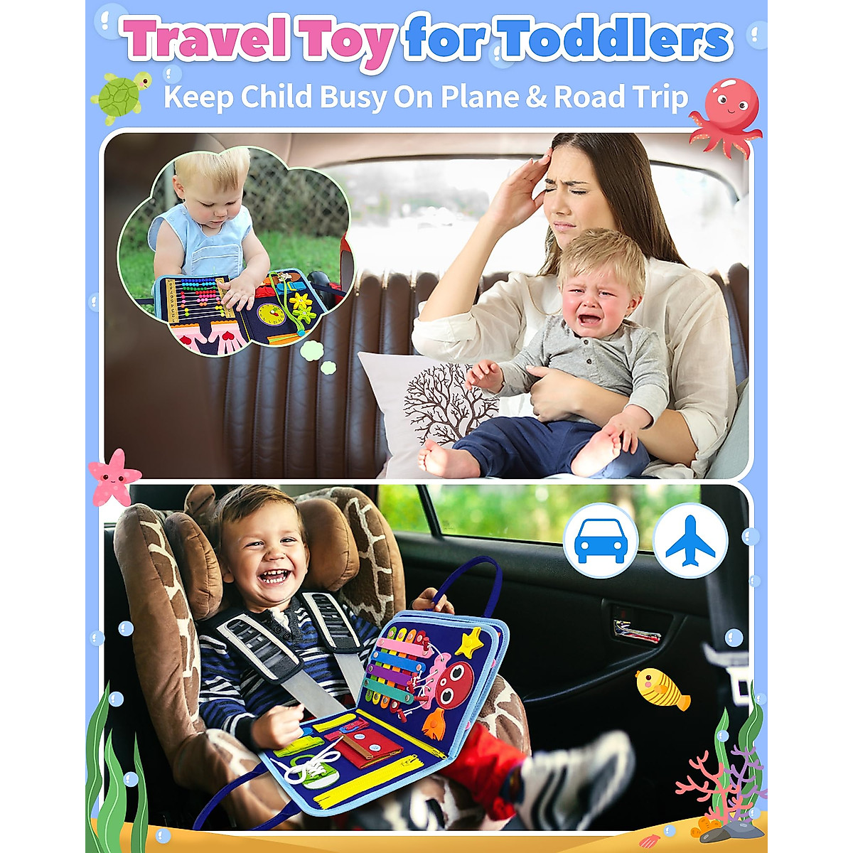 Exorany Busy Board Montessori Toys for 1 2 3 Year Old Boy & Girl Birthday Gifts, Autism Sensory Travel Toys for Toddlers 1-3, Learning Educational Activities Toddler Toys Age 1-2, 2-4 Boys