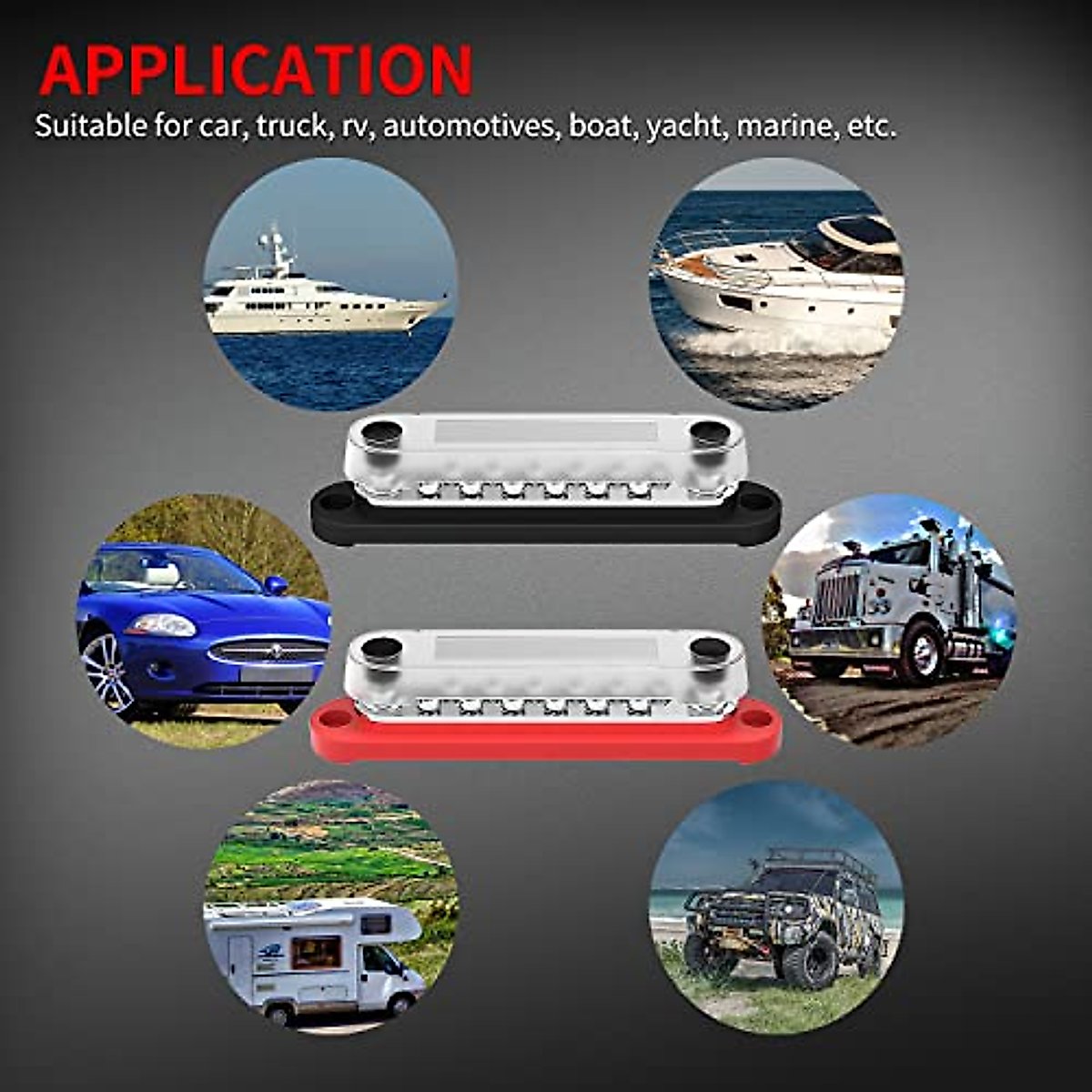 DaierTek 12V Power Distribution Block 2 x 1/4" (M6) Terminal Studs 12 x M4 (#8) Terminal Screws Battery Bus Bar Terminal Block Max 48V Positive & Negative Busbar for Automotive Car Boat