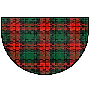 FengQuGou Christmas Balfour Plaid Half Round Doormat Red Green Washable Semi Circle Area Rug Non Slip Absorbent Half Moon Rug for Indoor Outdoor Bathroom Kitchen Living Room Fireplace Floor Mat