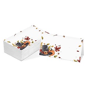 Table Place Card, Fall Thanksgiving Themed Tent Style Cards, Pack of 25 Half-Fold Reception Place Card with Top Hat and Pumpkin, Perfect for Thanksgiving Dinner, Party, Birthday, Wedding, Banquet A09