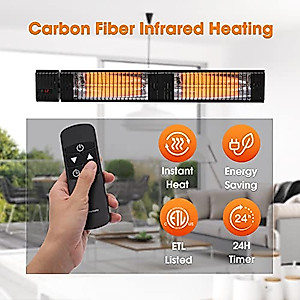 thermomate Infrared Electric Patio Heater, 3000W Carbon Fiber Heating for Outdoor/Indoor, Porch, Deck, Garage with Remote 24 Hours Timer, Hard Wired 240V