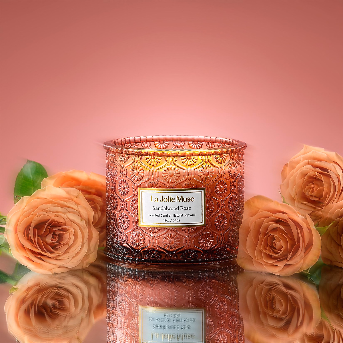 LA JOLIE MUSE Scented Candle, Sandalwood Rose Candle, Large 2-Wick Soy Candle for Aromatherapy, Candles Gifts, Long Burning Time, Candles for Home Scented, 12oz