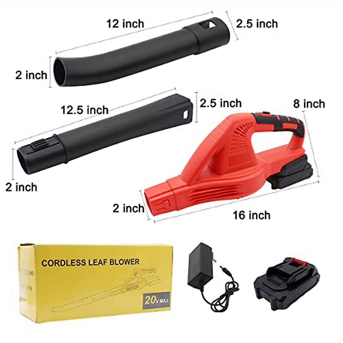 Hitish Cordless Leaf Blower, 20V 130MPH Electric Leaf Blower with 2 x 2.0Ah Battery & Fast Charger, Portable Leaf Blower with 2 Section Tubes & 2 Speed Control for Blowing Leaves, Snow Debris & Dust