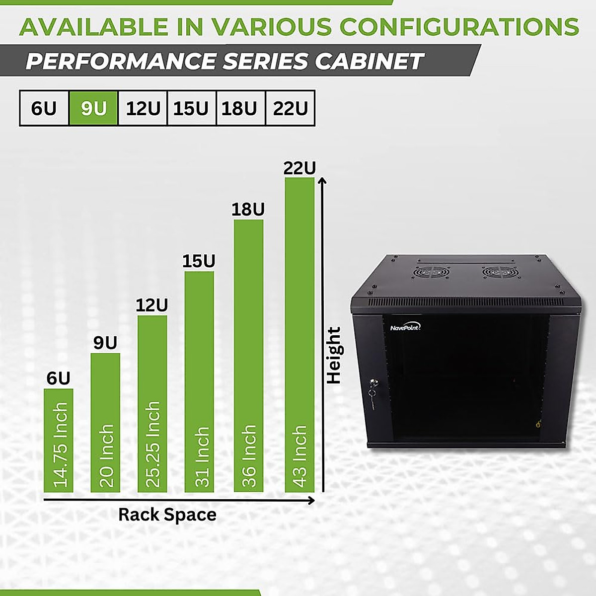 NavePoint 9U Server Cabinet Wall Mount Rack Enclosure Includes 2 Fans, Locking Glass Door, Removable Side Panels – 9U Network Cabinet 17.7” Deep, 19 Inch Server Rack for IT and A/V Equipment