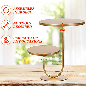 HUANGXIN 2 Tier Gold Cake Stand Metal Food Display Riser Stands Perfect for Desserts Cupcakes Pastry Candy Round Serving Tray Ideal for Wedding Birthday Party and Event
