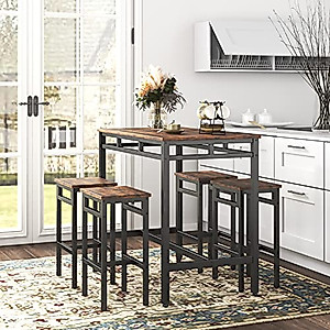 5 Piece Dining Set, Dining Table with 4 Stools, Home Kitchen Breakfast Table, Bar Table Set, Bar Table with 4 Bar Stools, Kitchen Counter with Bar Chairs (Rustic Brown)